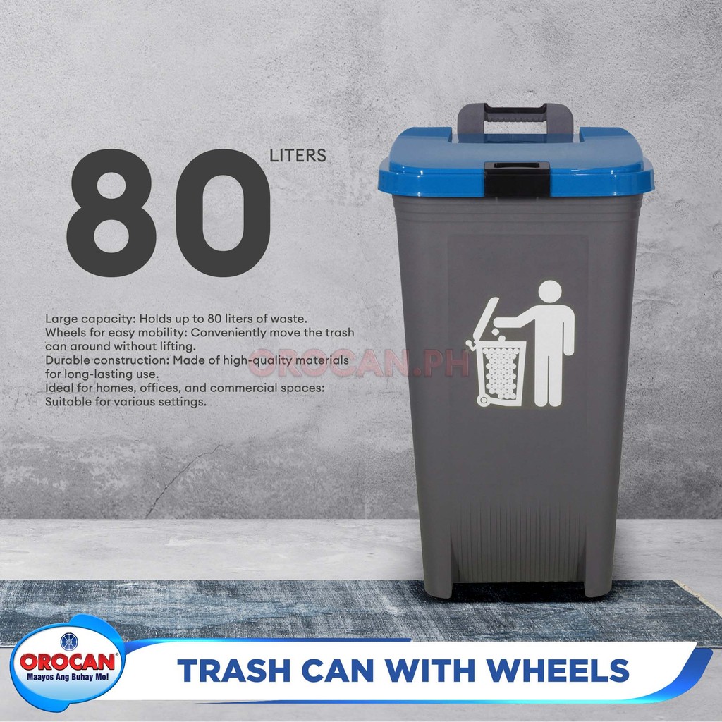Orocan Trash Can 80L with Wheels Garbage Can Malaking Basurahan High ...