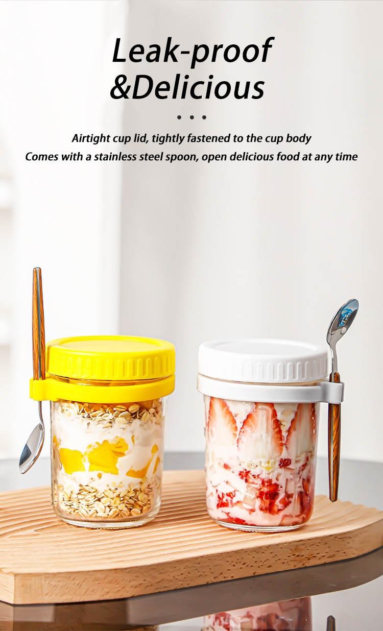 350ml Overnight Oats Jars with Spoon Airtight Oatmeal Cup Reusable Portable Mason Jars With Lid ...