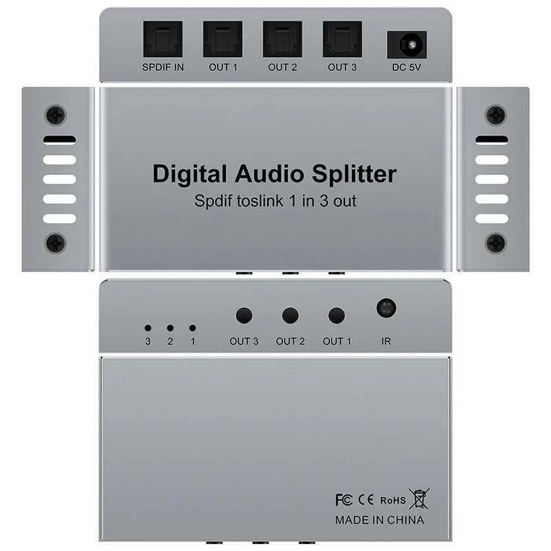 X Port Splitter,Spdif TOSLINK Digital Optical Audio Splitter 1X3(1 In 3 ...