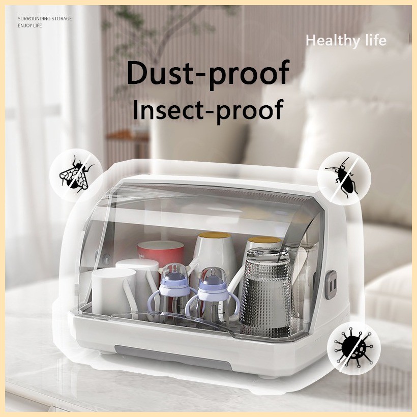 CD Cup Drainer Rack with Cover Dish Rack Drainer Kitchen Glass Holder ...