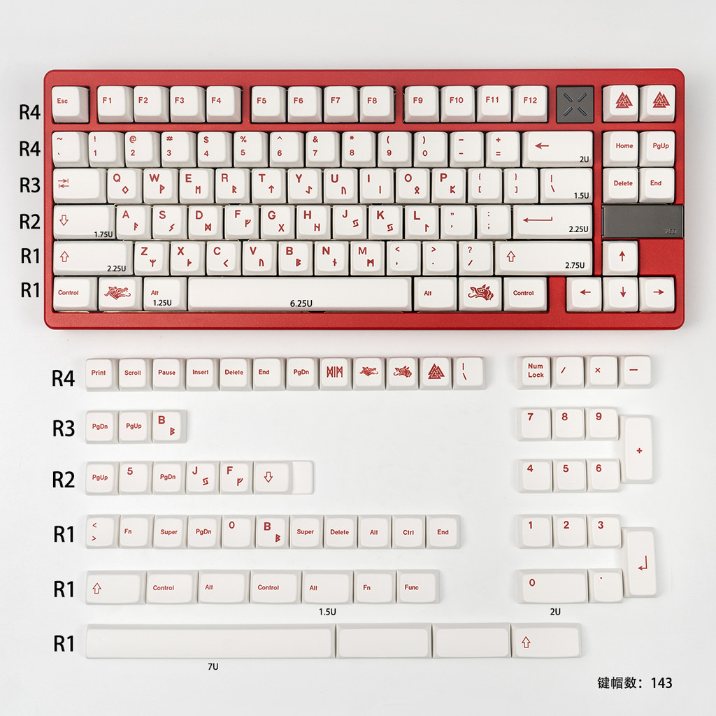 Blot 143 Keys MDA Profile Minimalist White Red Keycaps set for ...