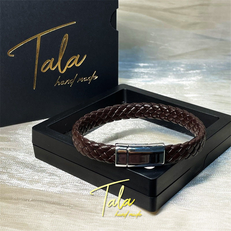 TALA hand made Men's Bracelet Leather Rope Bracelet 18K Gold Magnetic ...