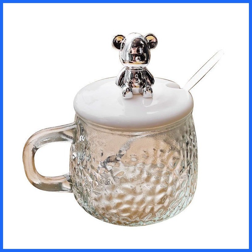 Bear crystal cup, good-looking home breakfast cup, hammered glass water ...