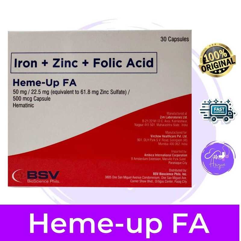 LY Heme-Up FA Iron + Zinc Sulfate + Folic Acid - 30 Capsules Per Box ...