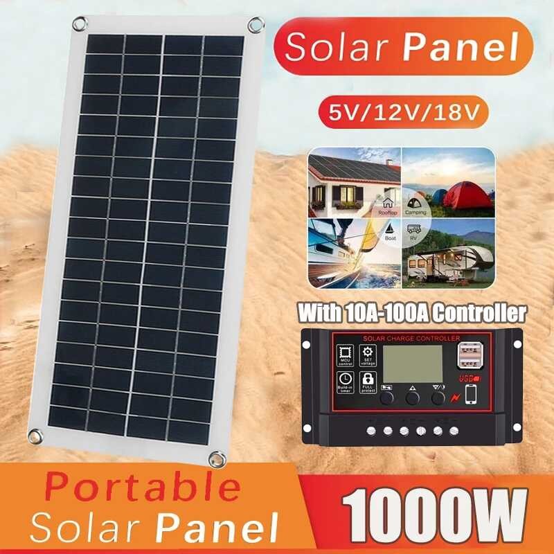 1000W Solar Panel Power Bank 12V Solar Cell Kit 100A Controller Solar ...