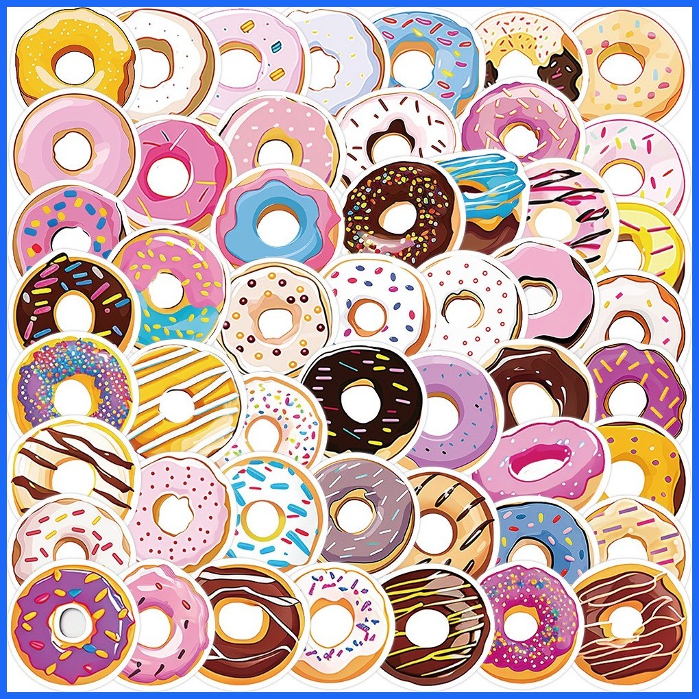 ℗ ๑ 50pcs pink Cute Donuts Sticker Kawaii Sticker Waterproof Vinyl ...