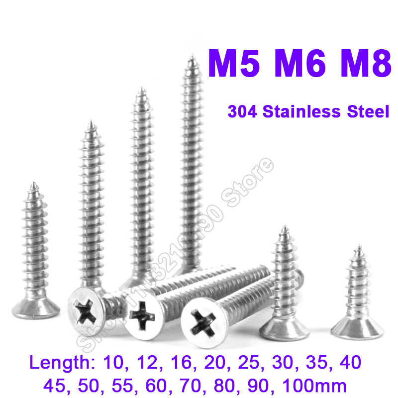 M5 M6 M8 304 Stainless Phillips Flat Countersunk Head Self-Tap g Screws Cross Wood Screw ...