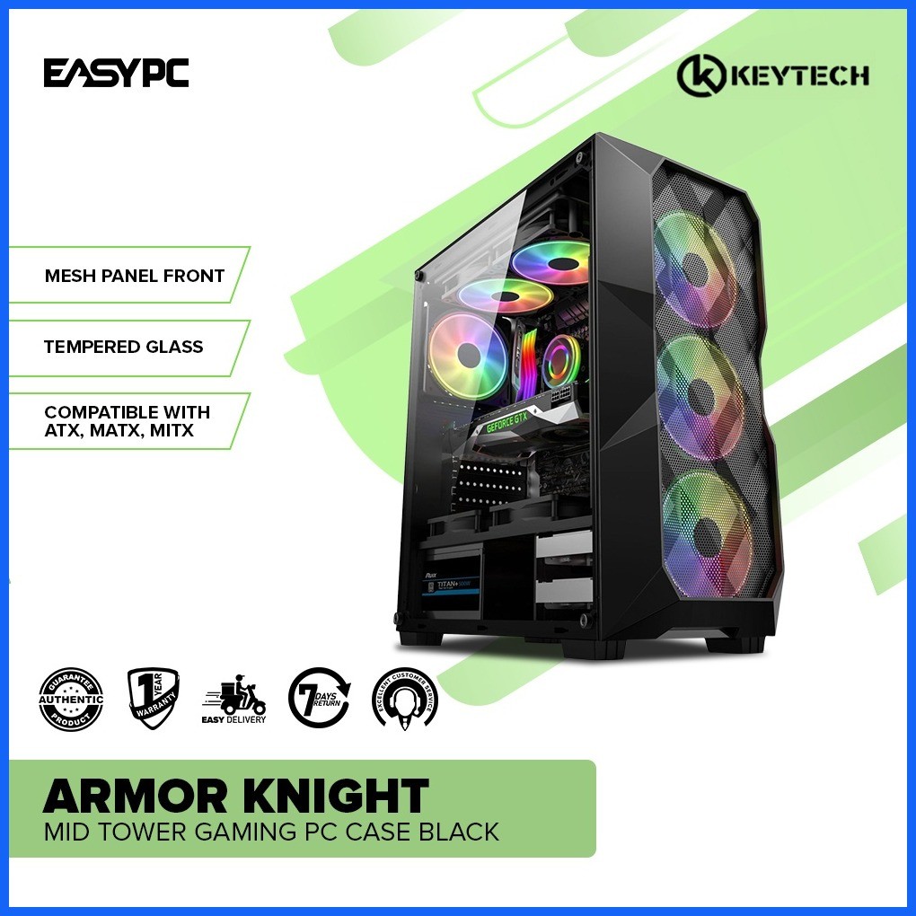 ⚾︎ EasyPC | Keytech Armor Knight Series Mid Tower Gaming PC Case White ...