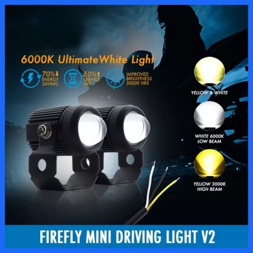 ∠ ↗ Mini Driving Light for Motorcycle White+Yellow Universal High ...
