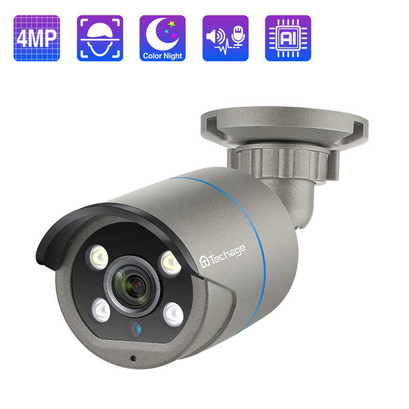 POE Techage 4Mp AI Smart Two Way Audio Outdoor Face Detection Ip66 Waterproof CCTV Video ...