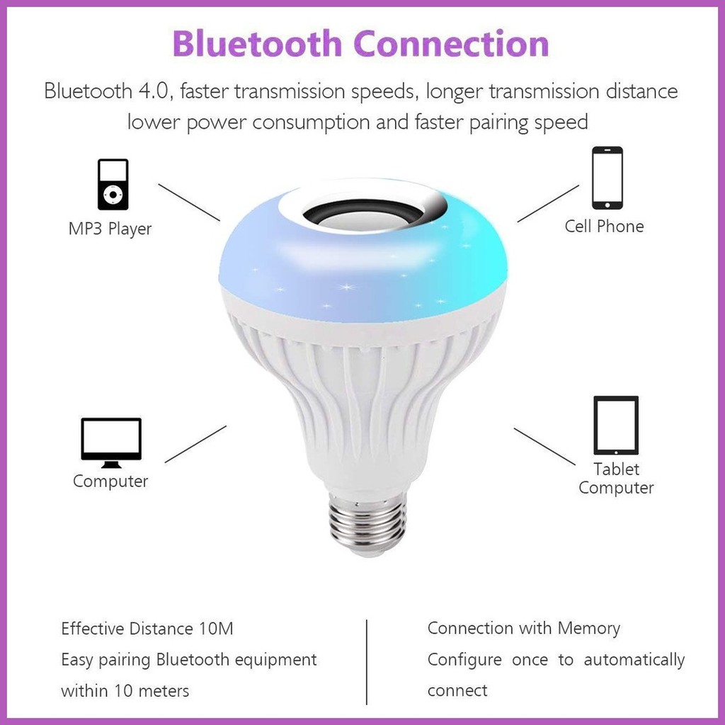 ☪ Color Uniform LED Light Bulb Bluetooth Speaker RGB Changing Wireless ...