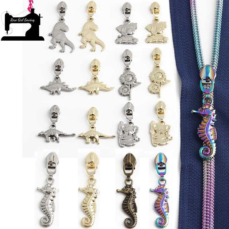 Nylon 5# Suower,Dinosaur Shape Metal Zipper Puller Slider For ...