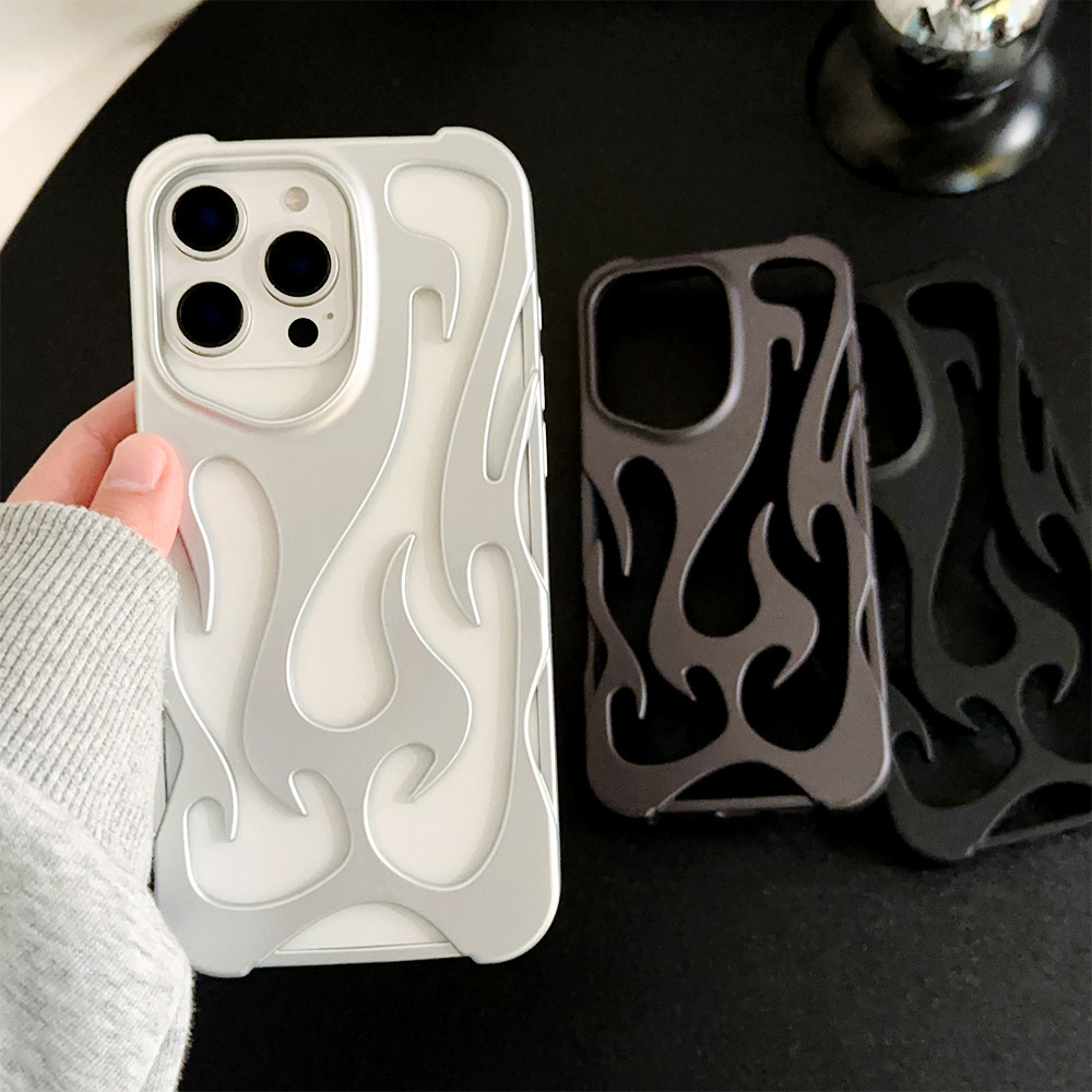 Fashion 3D Hollowed Flame Matte Phone Case for IPhone 11 16 15 Pro Max 16plus 14 12 13 ProMax ...