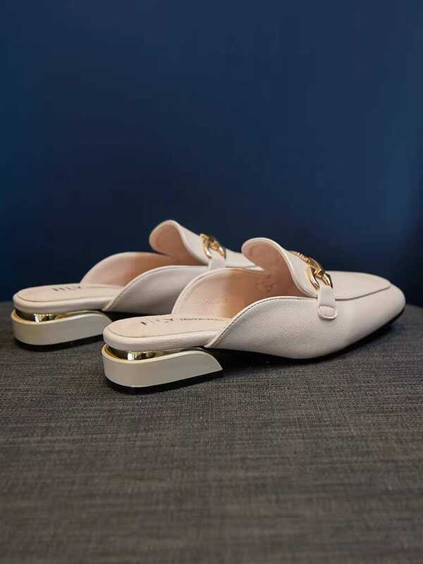 1 Genuine Leather New Trendy Versatile Half Mules Square Toe Closed Toe ...