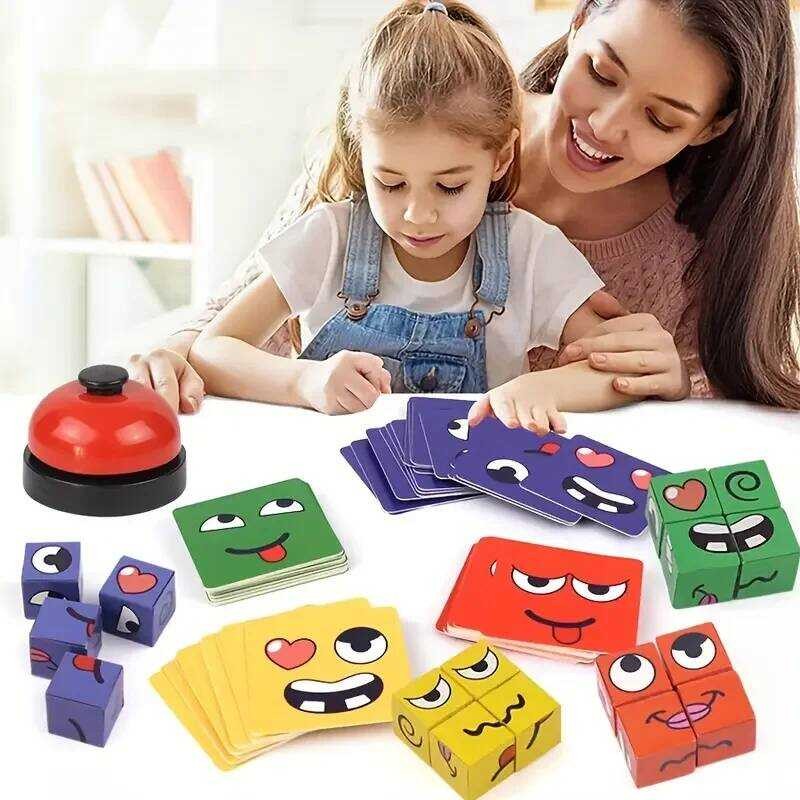 E Kids 3 Face Change Expression Puzzle Building Bloc Montessori Cube ...