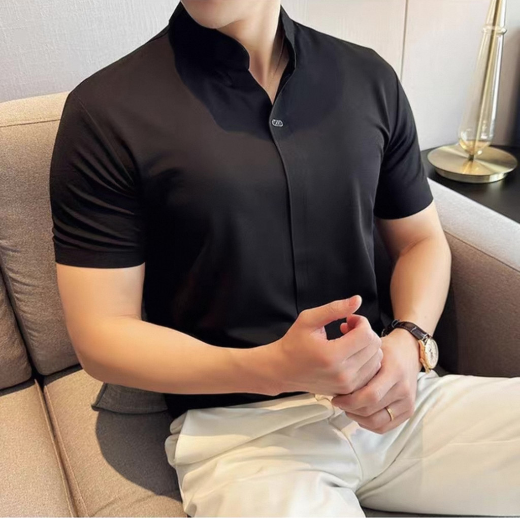 CLIFF Men's Plain Button Fron Polo Shirt Casual Ice Silk Polo Shirt ...