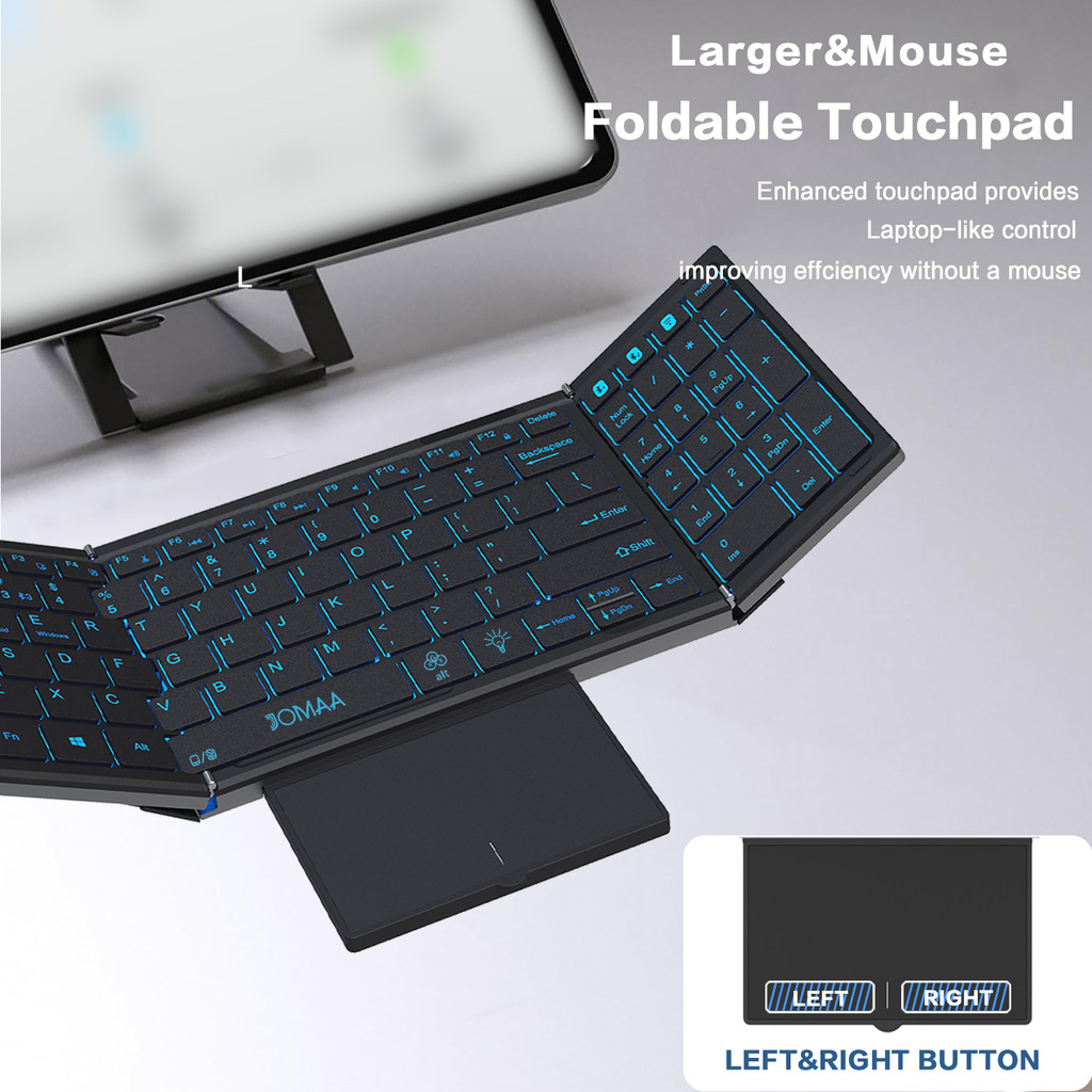 Jomaa RGB Backlit Folding Keyboard Bluetooth USB Wireless Full Size ...