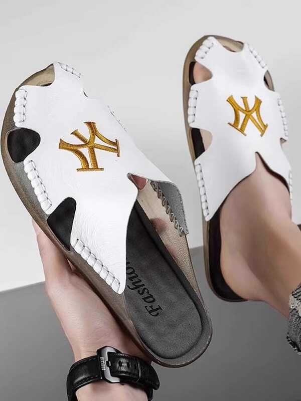 High-End Trendy Genuine Leather Men's Slippers 2025 New Summer Outdoor ...