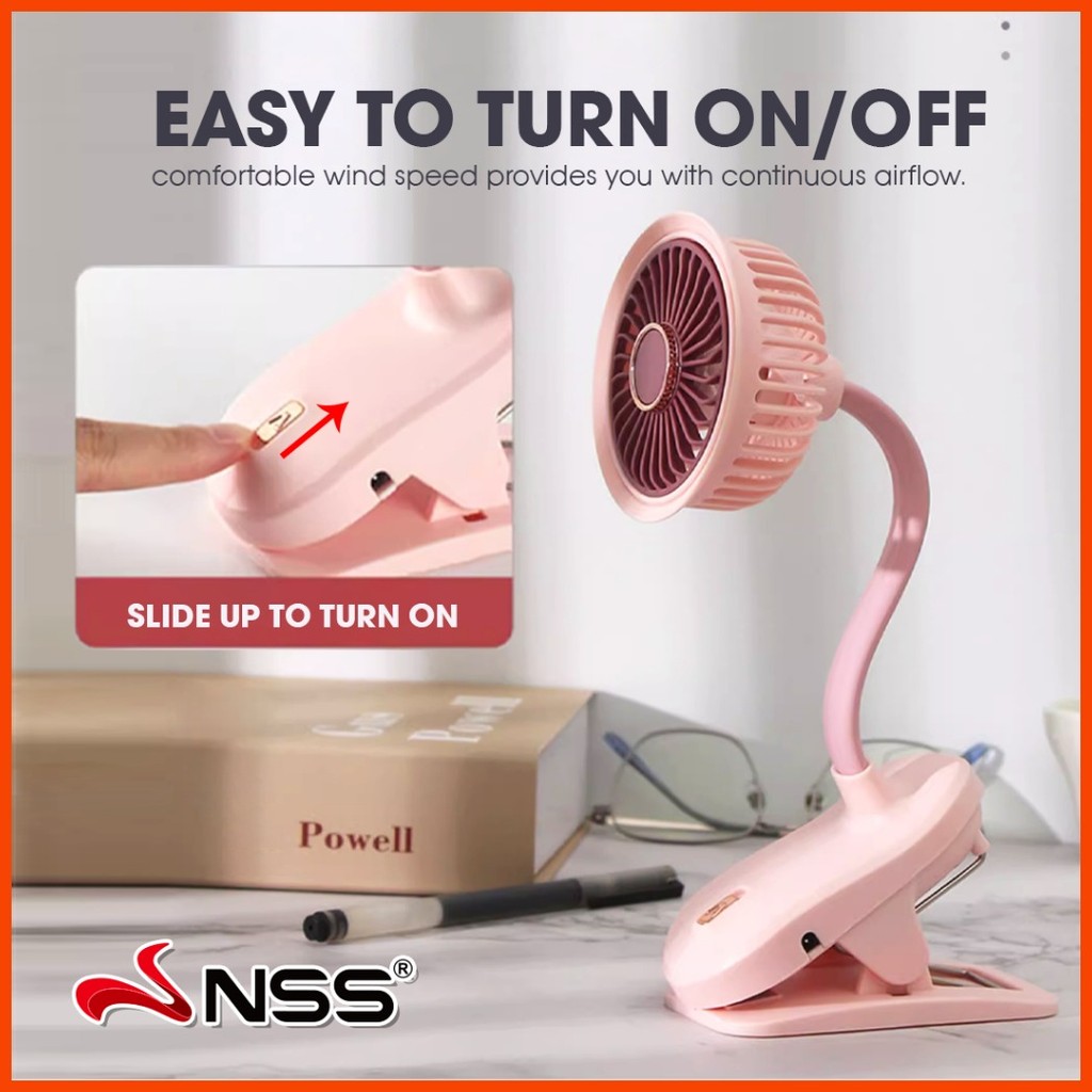 NSS Desk Clip Fan USB Rechargeable Fan Office Clip Fan With Power ...
