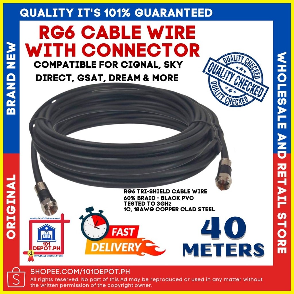 RG6 CABLE WIRE WITH CONNECTOR (10 METERS TO 300 METERS ) CUTTED OR ...