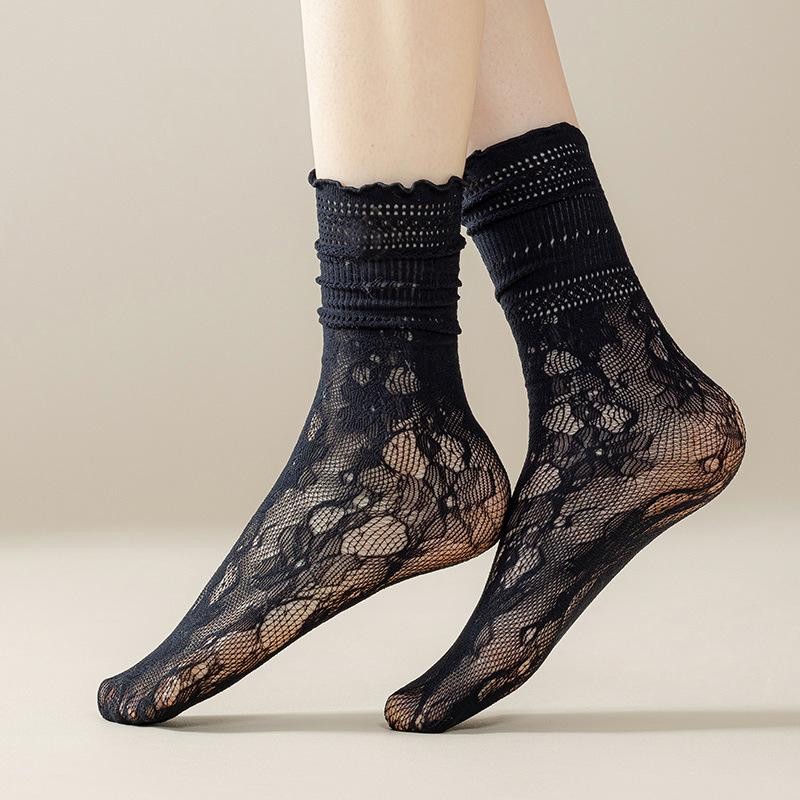 ECMLN Ballet Style Lace Calf Socks for Women Summer Thin Hollow Mesh JK ...