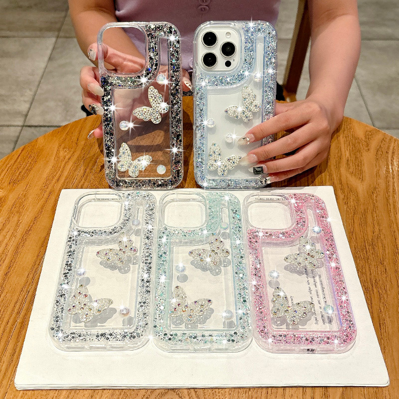 Luxury Glitter Butterfly Pearl Clear Soft Case For Samsung A07 A17 A26 A06 A16 A36 A56 A14 A24 ...