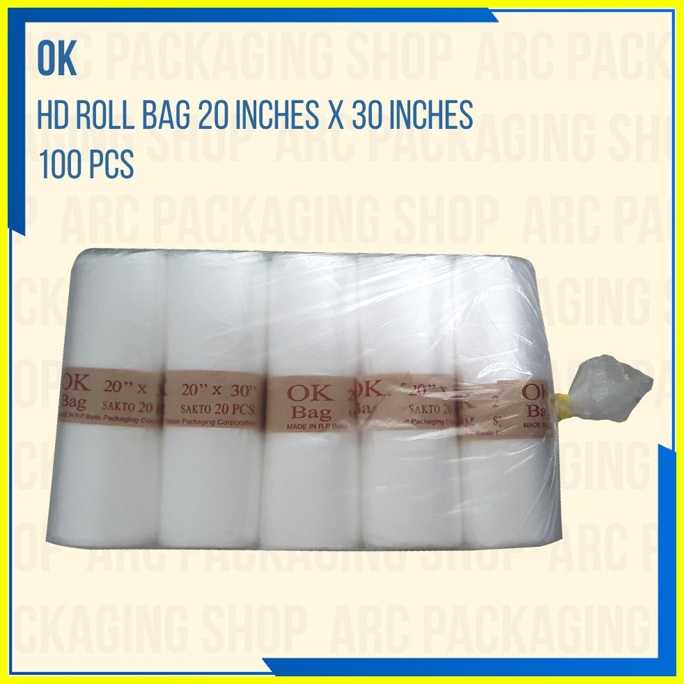 OK 20x30 Laundry Plastic Bag Multi-Purpose HD Roll Bag 5 Rolls (100 ...