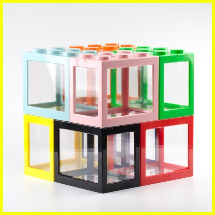 Colorful Mini Aquarium Block Tank Betta Guppy Fish Tank Building Block ...