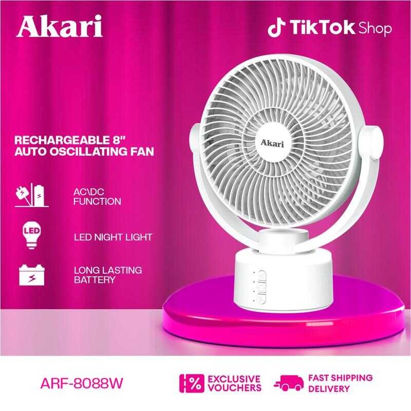 Akari Rechargeable 8" Auto Oscillating Fan | Shopee Philippines