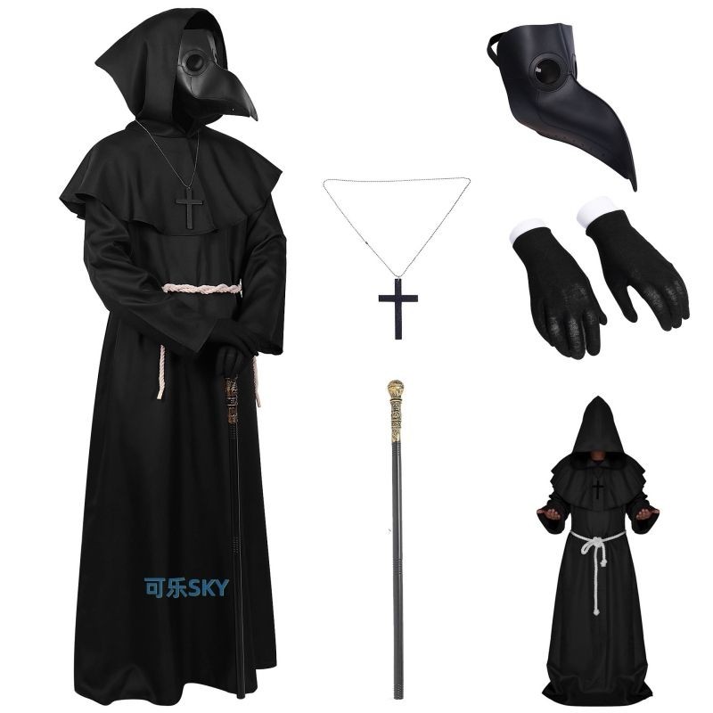 Halloween Death Robe Crow Bird Beak Doctor Medieval Retro Cloak Dark ...