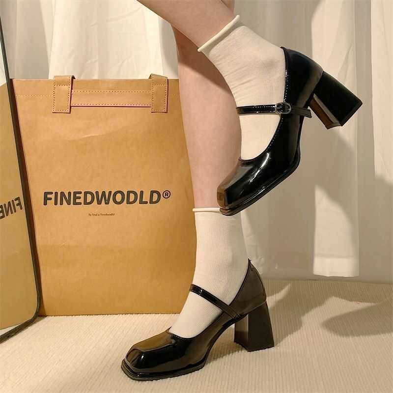 French Style Mary Jane Black High Summer 2024 New Square Toe JK Uniform ...