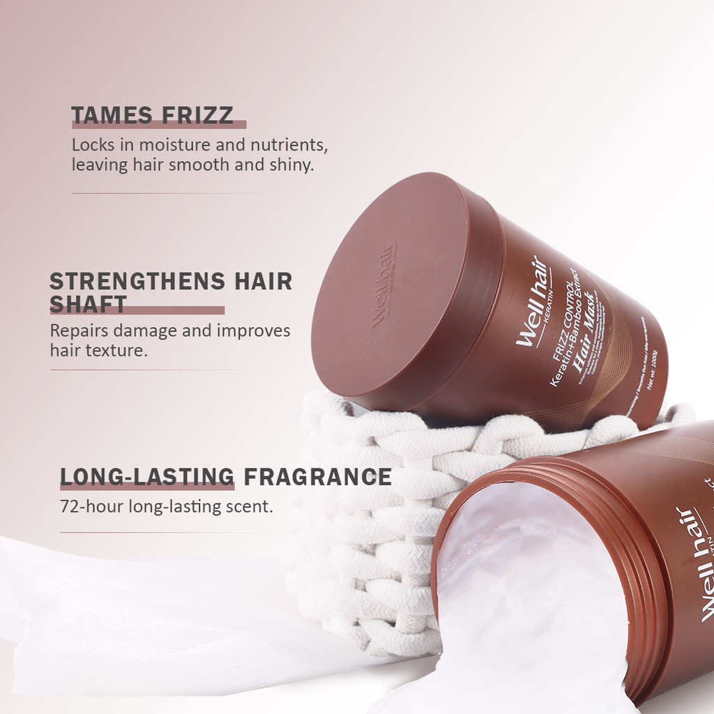 Well Hair Mask Keratin+Bamboo Extract Frizz Control Silky Smooth Dry ...