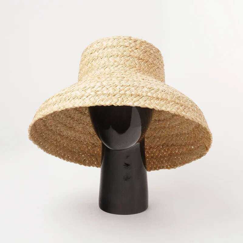 Fan Solar Hat Wide Brim Sun Summer Natural Raffia Straw Hats For Women ...