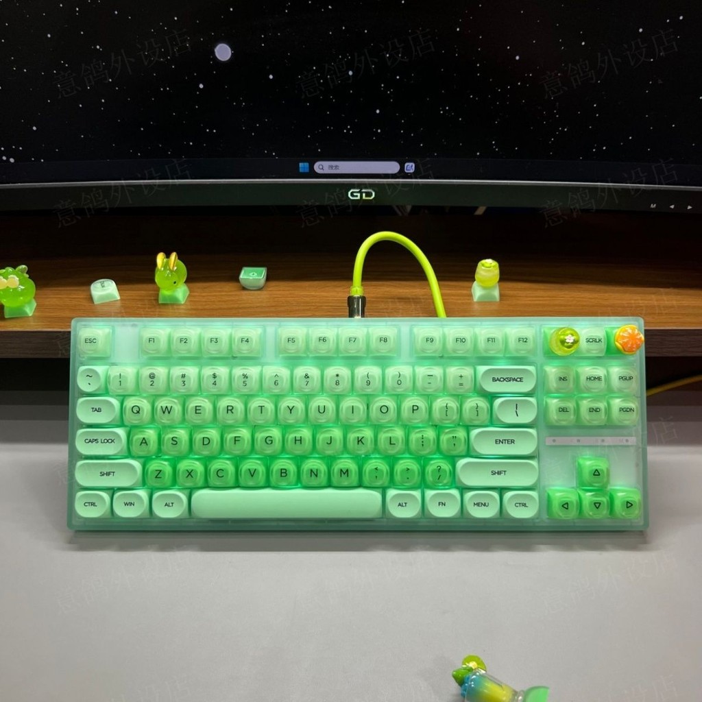 Jelly Green Keycap MOA Profile Cute and Round PBT+PC Semi-transparent ...