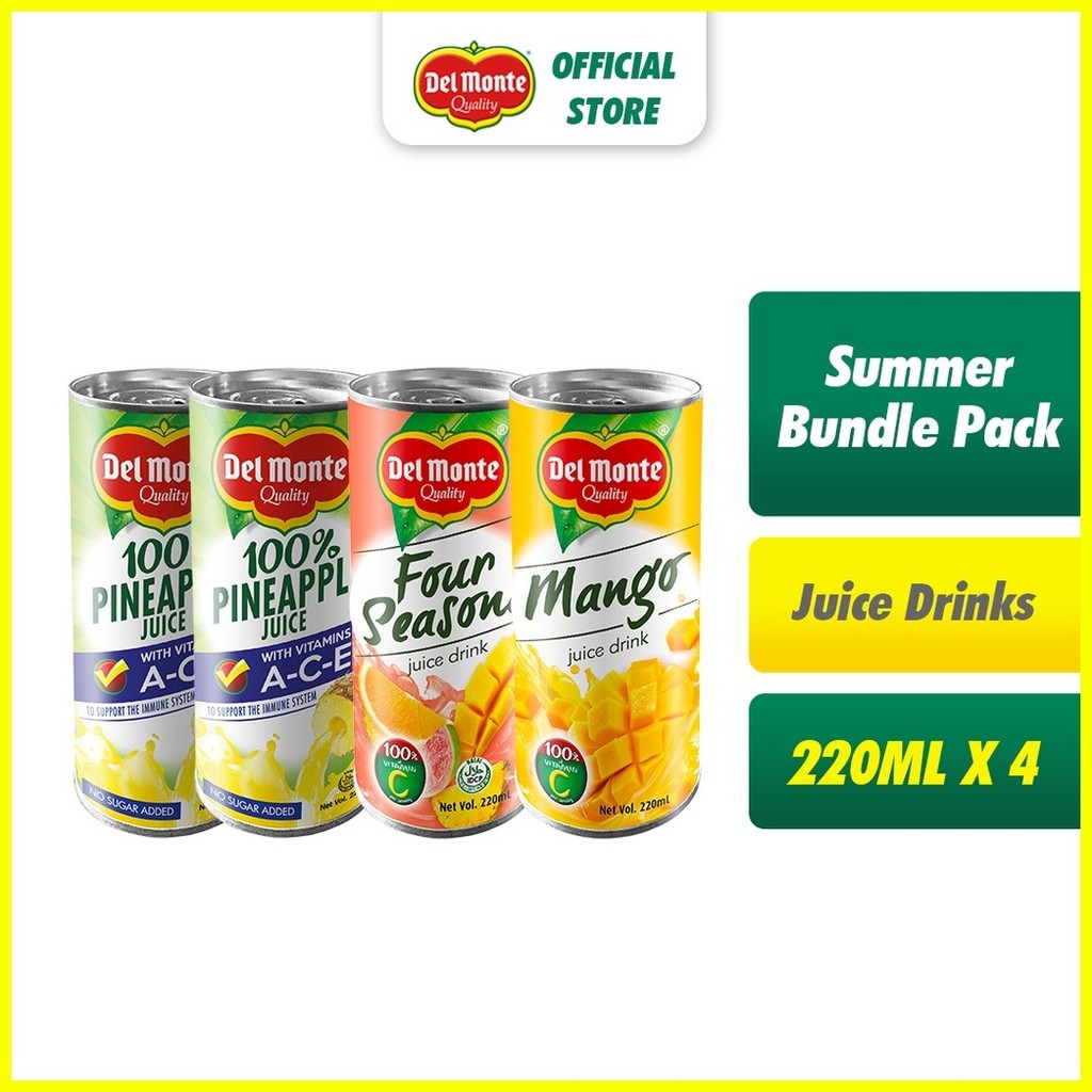 DEL MONTE Summer Bundle Pack x 4 Items (Pineapple Juice + Four Seasons ...