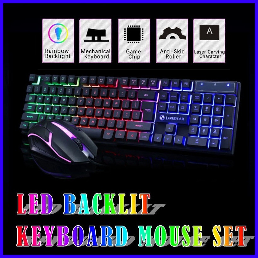 Rainbow Gaming Keyboard USB Wired Keyboard Colorful Button Mouse Suit ...