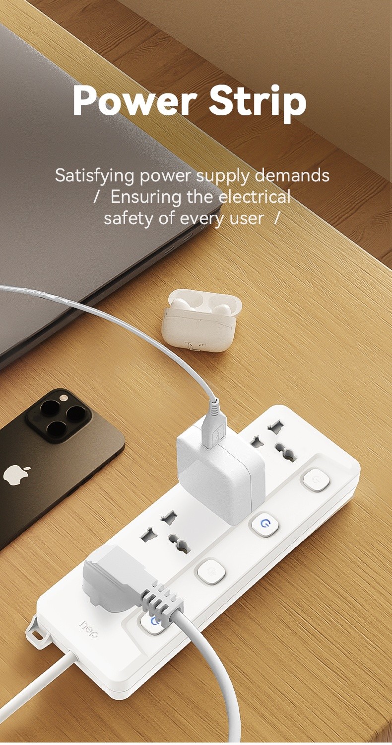 Deli Tools 2/3/5M Universal Power Strip 3 Groups Electric Sockets Power ...