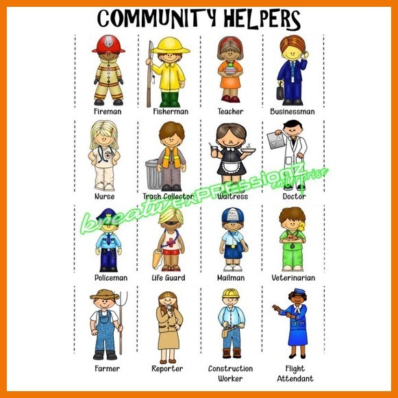 ☃ Community Workers / Community Helpers chart, A4 Size Laminated ...