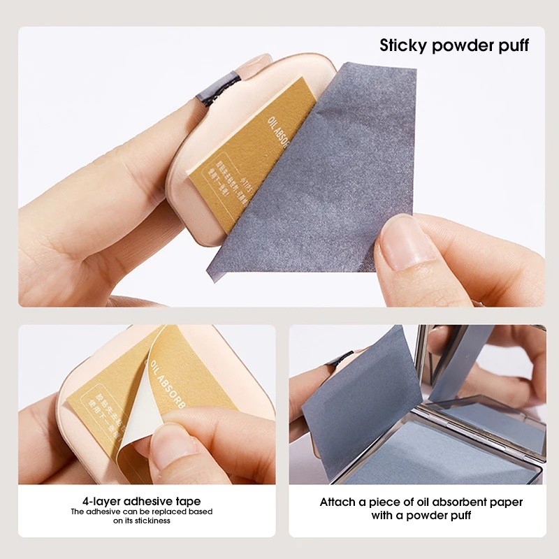 Facial oil-absorbing paper with powder puff and mirror refreshing and ...