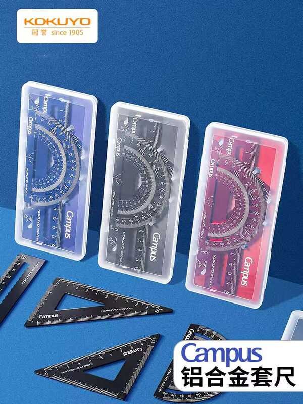Japan KOKUYO Aluminum Alloy Set 15cm Straight Triangle Protractor Ruler ...