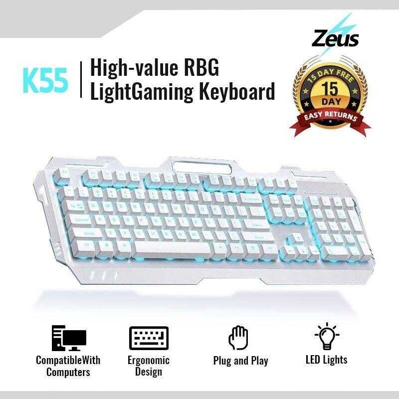 Zeus K-55 RGB Cool Gaming Keyboard 104 Keys Backlit Wired Mechanical ...