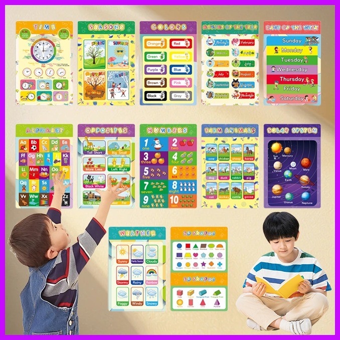 12/16pcs Chart For Kid Educational Set Wall Colors Numbers Alphabet ...