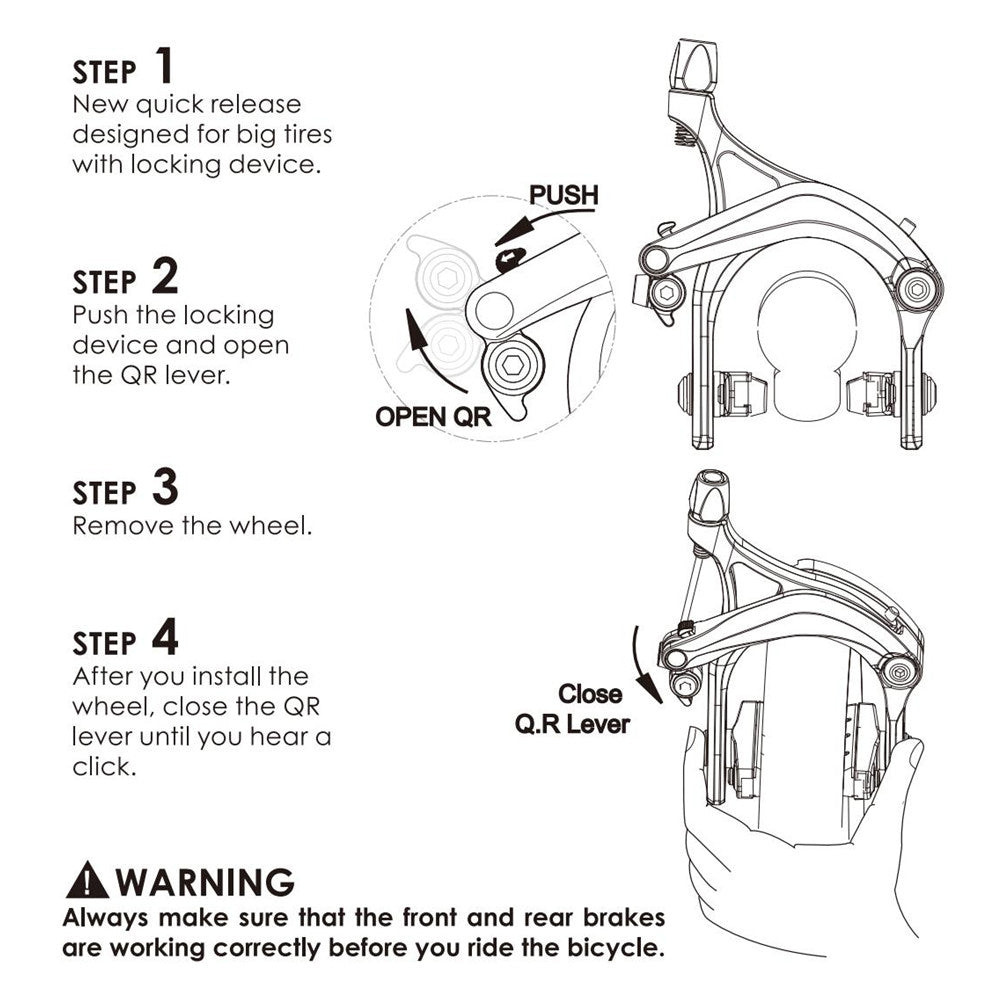 Tektro Road Bike R316 Dual Pivot C-Brake Rim Brake Caliper 47-57mm Reach Black Q/R Safe Locking ...