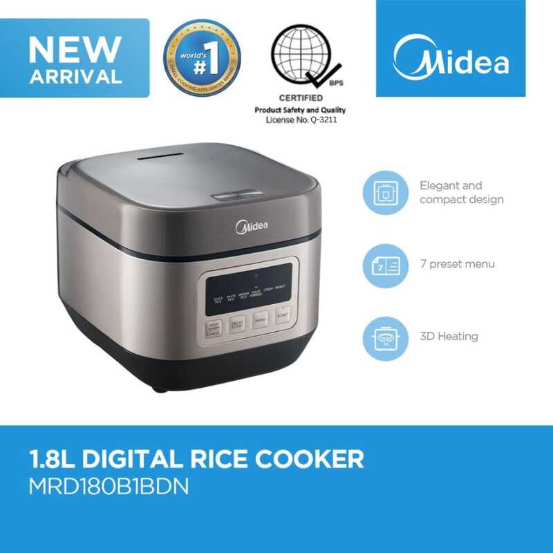 Midea Digital Rice Cooker With 7-Preset Function 1.8L Compact Design AI ...