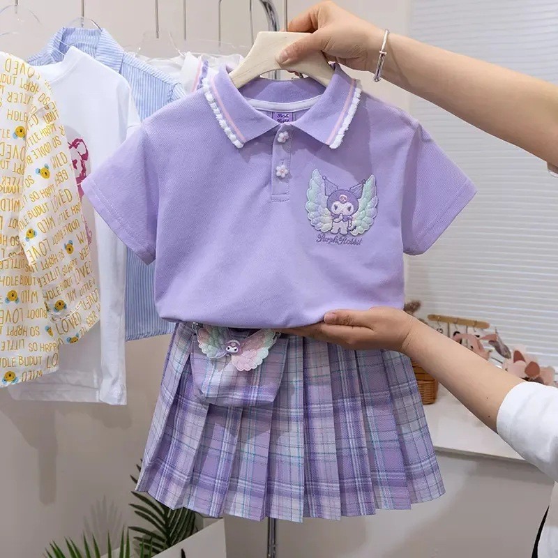 Girls Cartoon JK Uniform Suit Summer Girls Polo Shirt Pleated Skirt Set ...