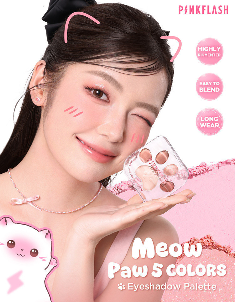 Pinkflash Meow Paw 5 Colors Eyeshadow Palette High Pigmented Smooth ...