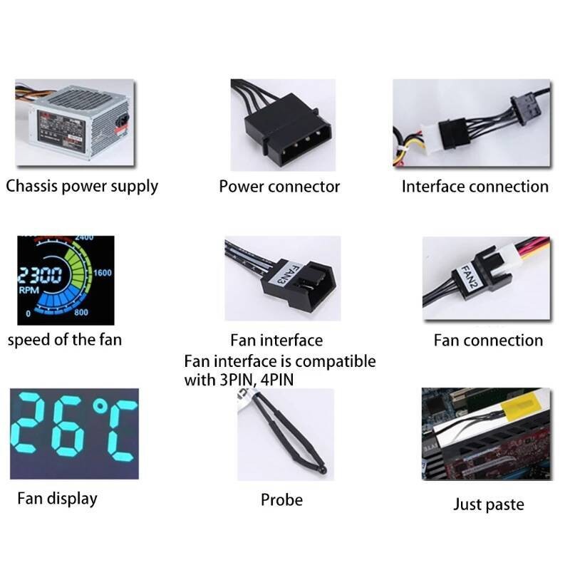for Computer Case 5 Speed Controller CPU Temperature PC Cooling Fans ...