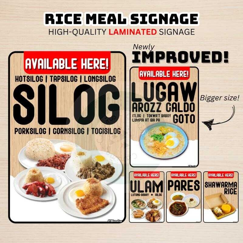 Carinyo Laminated - Rice Meal Signage L Silog Siomai | Lumpia Pastil ...
