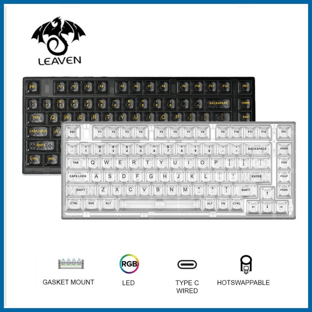 LEAVEN K840 Transparen Mechanical Keyboard Hot Swap 84 Keys Wired ...