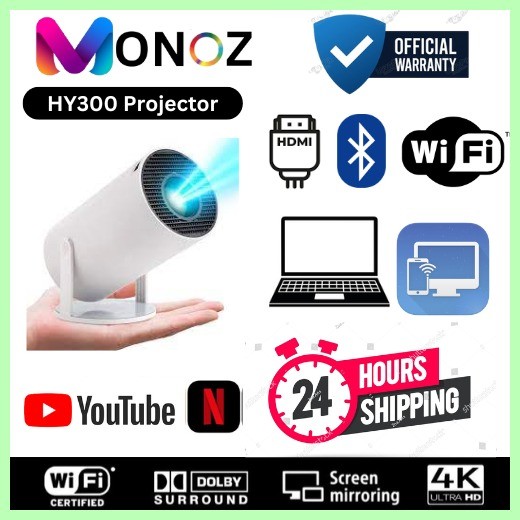 ♂ ♞,♘,♙HY300 Projector Android 11.0 LCD 4K 6000 lumens HD 130 inch ...